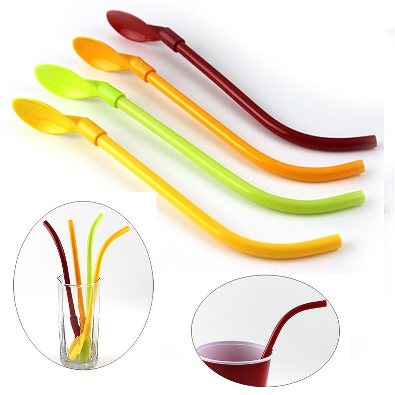 Creative Straw Spoon Colorful Plastic Dringking Straws Smoothies ...