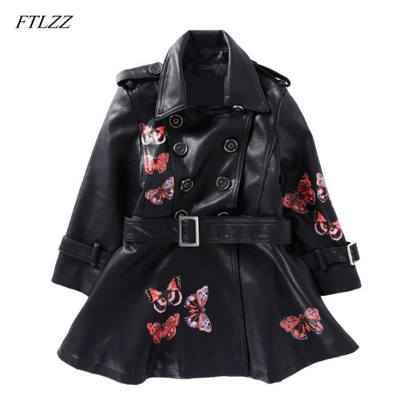 Girl Kids Fashion Leather Jacket Spring & Autumn Girls Belt Pu Jacket ...