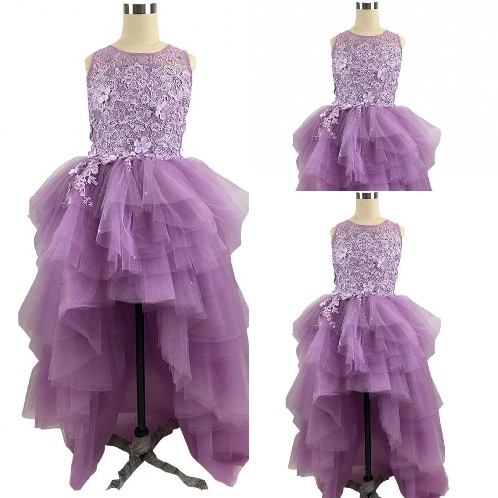 2018 Cheap Lilac Flower Girls Dresses For Weddings Princess Tulle High ...