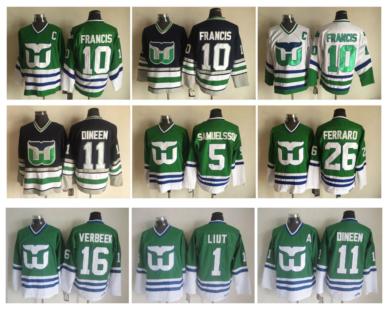 2018 Throwback Hartford Whalers Jersey 10 Ron Francis 1 Mike Liut 11 ...