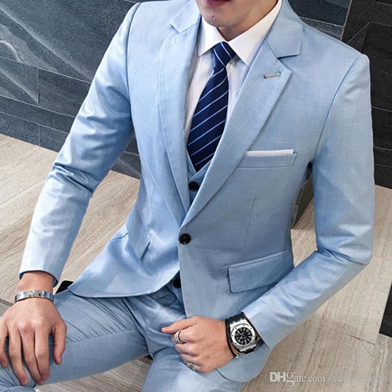 2019 2018 Men Suits Light Blue Business Suits Custom Made Formal ...