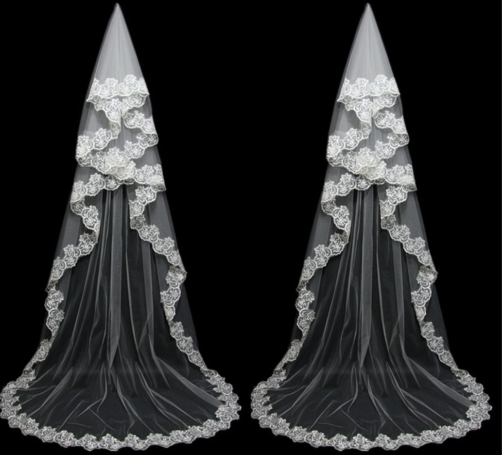 Princess Wedding Veils Cheap Long Lace Bridal Veils One Layer Custom ...