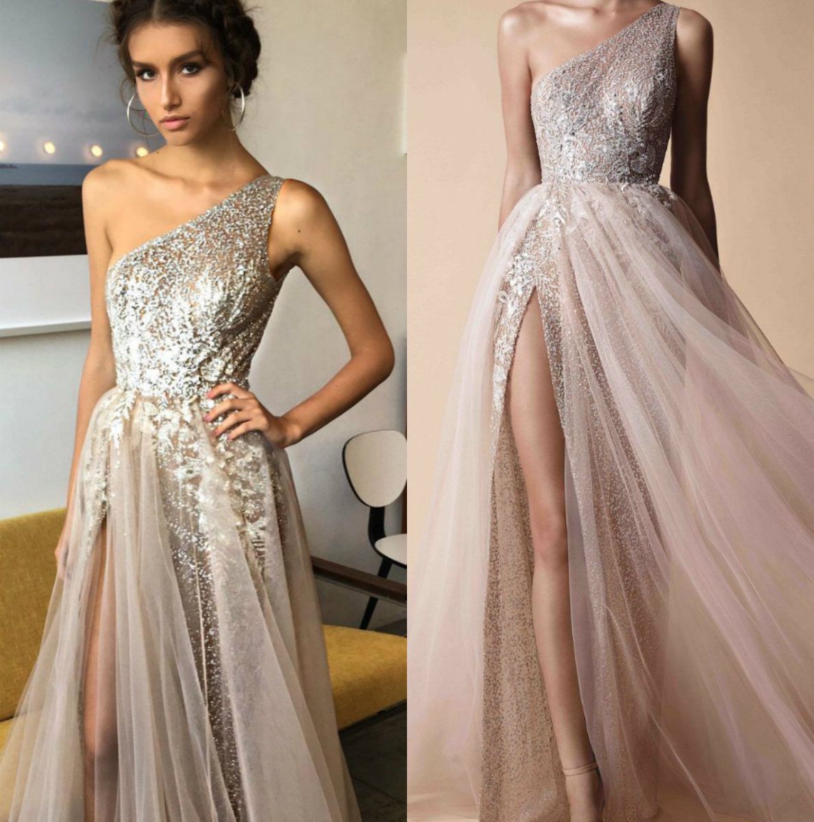 Sexy Berta 2019 Prom Dresses One Shoulder A Line Sequined Evening Dress ...