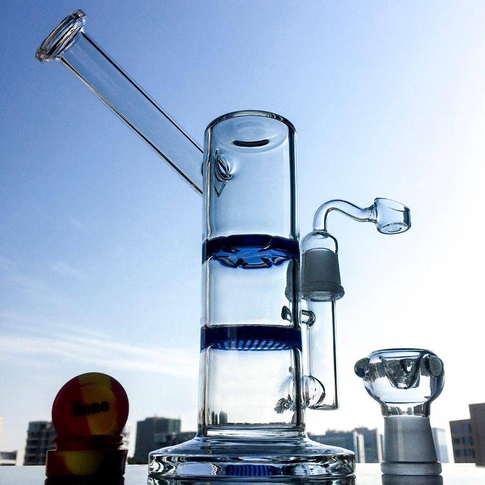 2019 Portable Mini Glass Bong With Honeycomb Perc Dab Rig Turbine 188mm Joint Recycler Oil Rigs