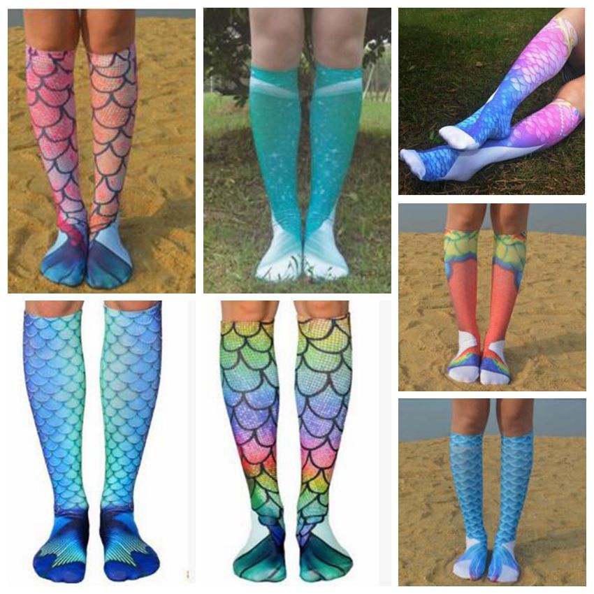 2020 Mermaid Socks Women Mermaid Tail 3D Leg Warmers Mermaid Stockings ...