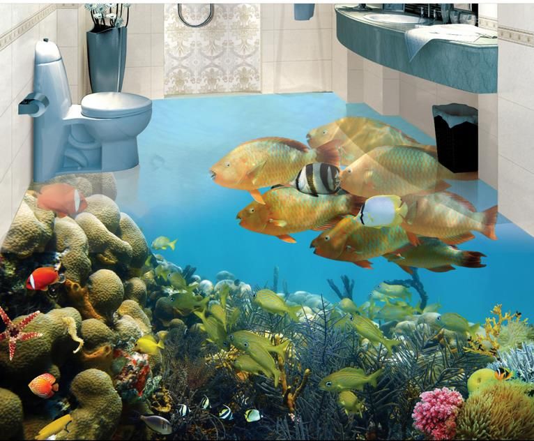 Self Adhesive 3d Floor Tiles Tropical Fish Underwater World 3D Three ...