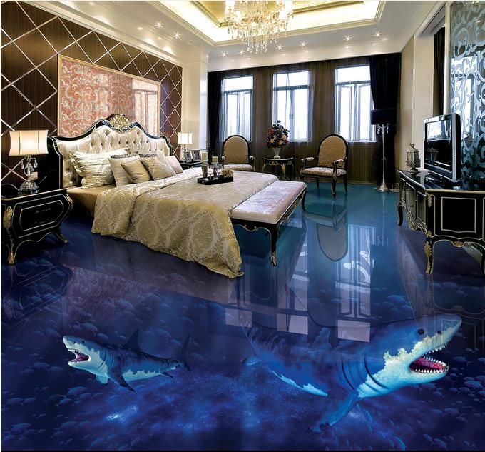 PVC Vinyl Flooring Bathroom Sharks Fish Underwater World 3D Bathroom ...