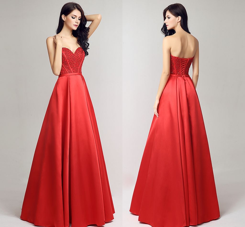 2018 New Spring And Summer Bra Formal Evening Dresses Red Satin Back ...