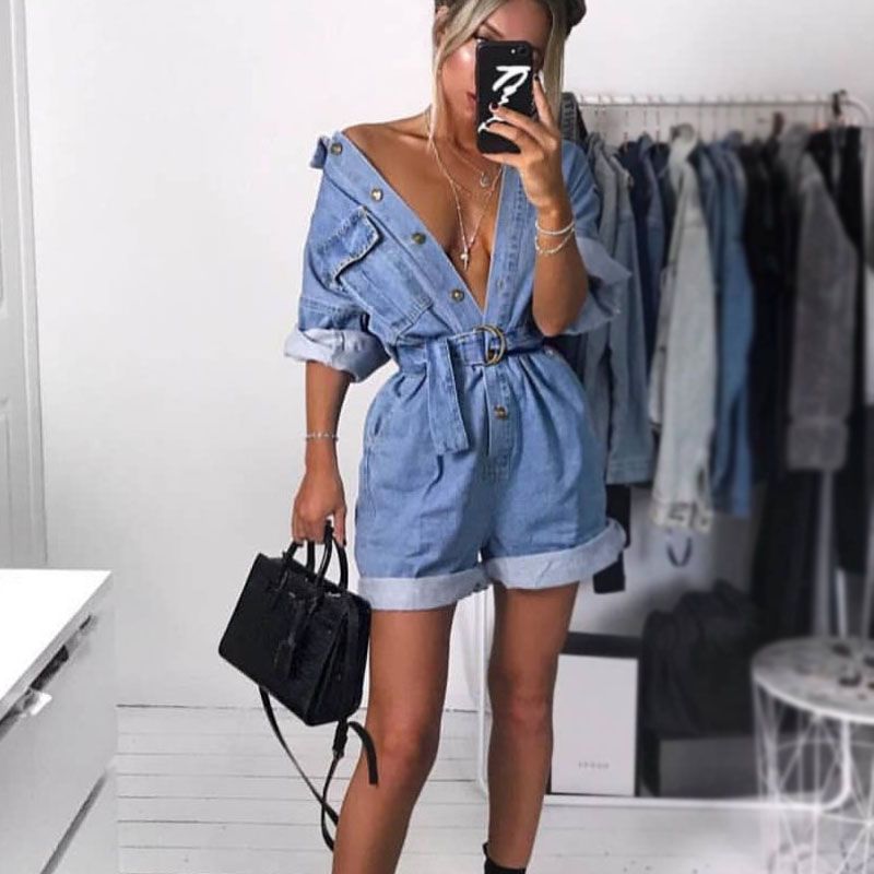 Compre Ropa De Verano De Las Mujeres Monos De Cintura Alta Slim Jeans