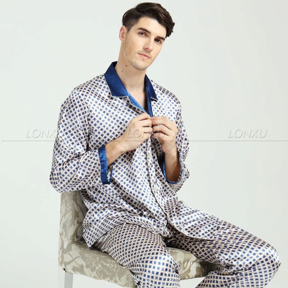 2019 Mens Silk Satin Pajamas Set Pajama Pyjamas Set Sleepwear ...