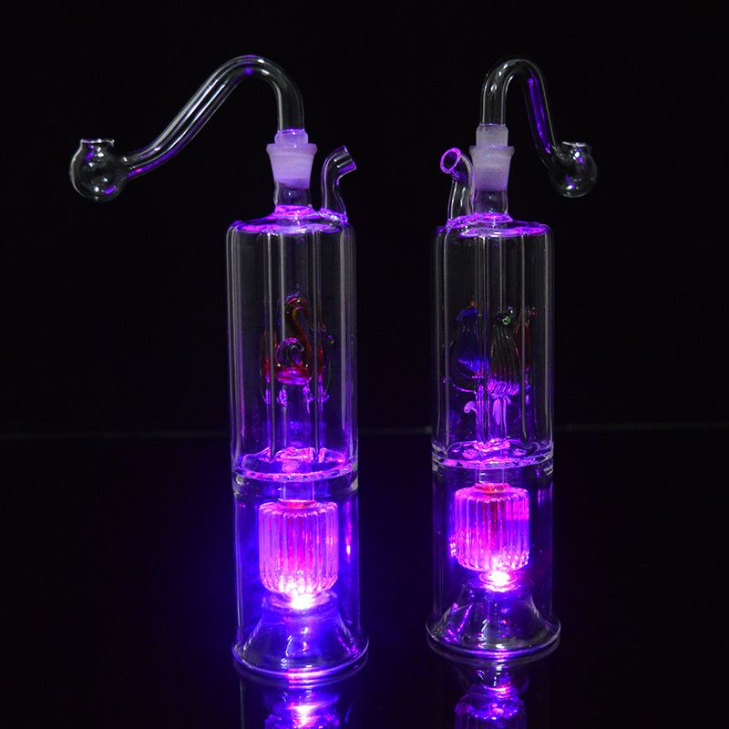 2020 Small Bong Dab Rig LED Light Bubbler Glass Oil Rig 6 Inch Bongs 2 ...
