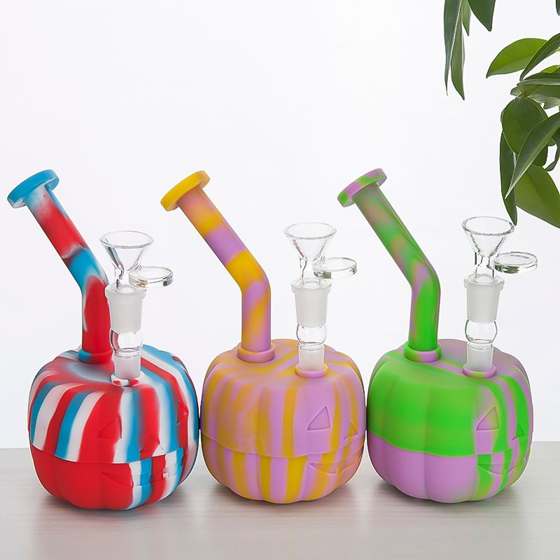 2021 Pumpkin Silicon Water Pipe Silicon Dab Rig With Glass Bowl ...