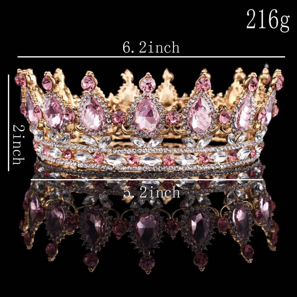 Baroque Big Crown Pageant Full Circle Tiara Clear Austrian Emerald