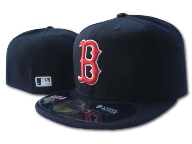 Men's Red Sox Black Color Fitted Hat Flat Brim Embroiered B Letter Team ...
