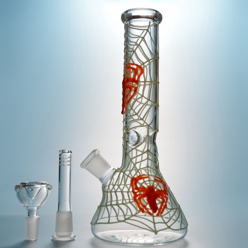 2022 Grow In The Dark Beaker SpiderWeb Bong Dab Rigs Straight Tube ...