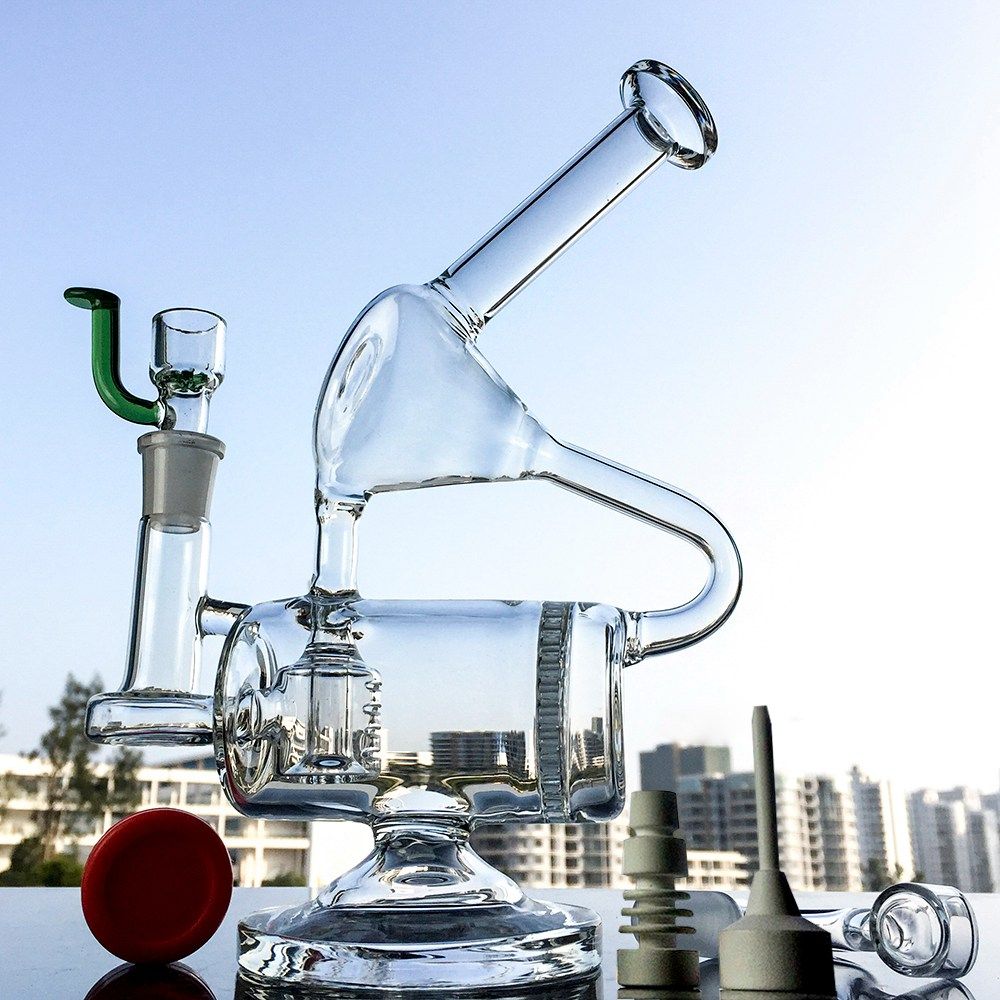 2021 Unique Glass Bong Barrel Perc Water Pipe Chamber Recycler Bongs ...