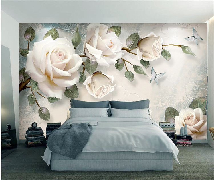 Kaufen Sie Europäische Tapete Weiße Rose Blume Wandbild Fototapeten ...