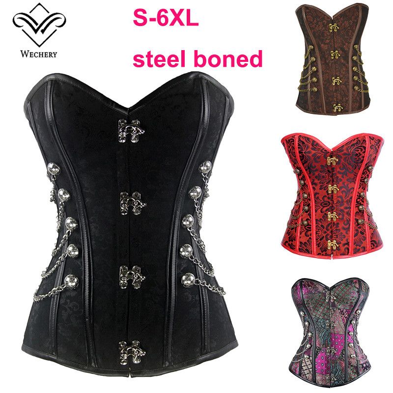 2019 Steampunk Corset With Clasp Fasteners/ Chain Steel Bone Corset ...
