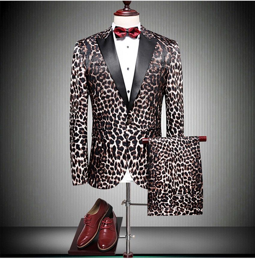 Brand New Leopard Print Groom Tuxedos Peak Lapel One Button Men Wedding ...