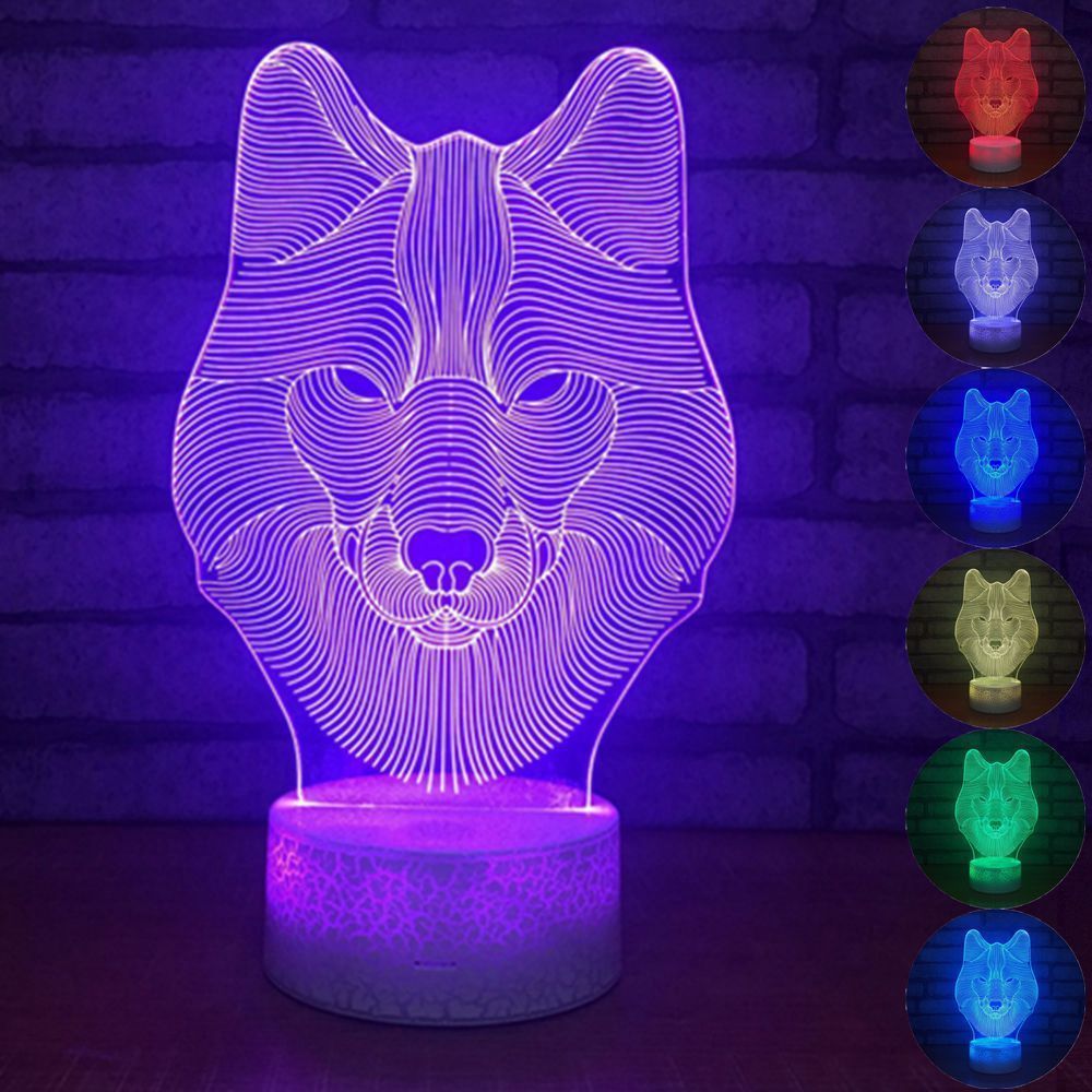 2020 Visual Wolf Night Light USB 3D LED Light Fixtures Christmas Gift ...