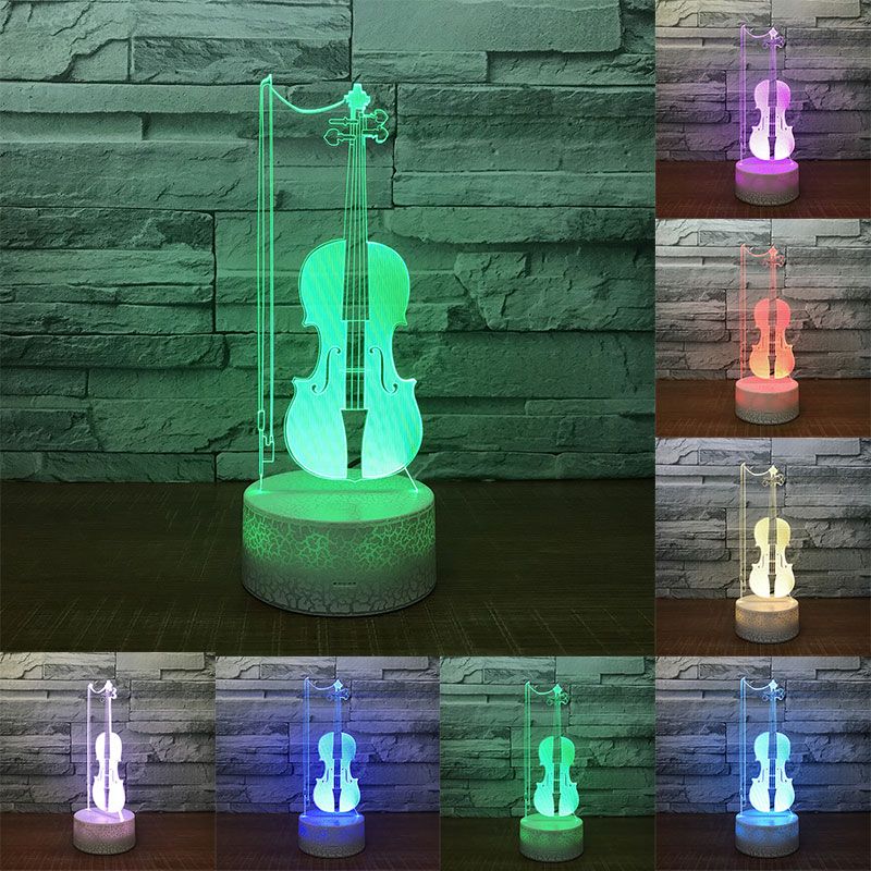 2021 LED Violin 3D Table Desk Lamp USB Changing Musical Instruments ...