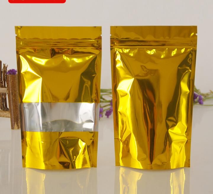 2020 Gold Aluminum Foil Food Packing Bag Plastic Clear Window Stand Up ...