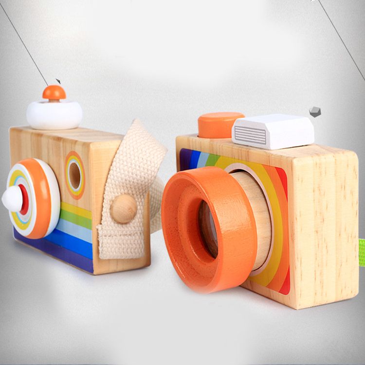 2020 Toy Camera Cute Wooden Block Toy Kids Creative Neck Camera ...