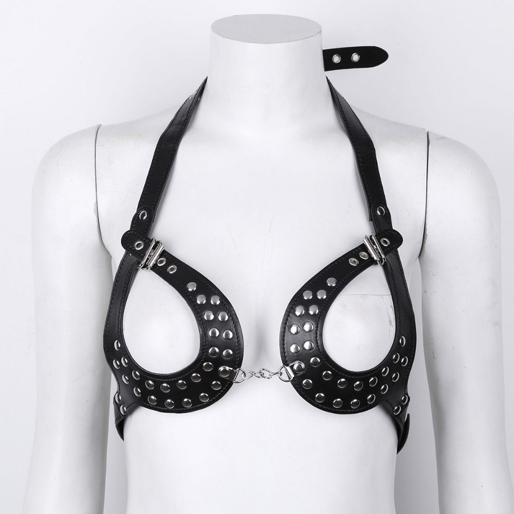 2020 Sexy Women Leather Cupless Bra Lingerie Chest Harness Bra Bondage