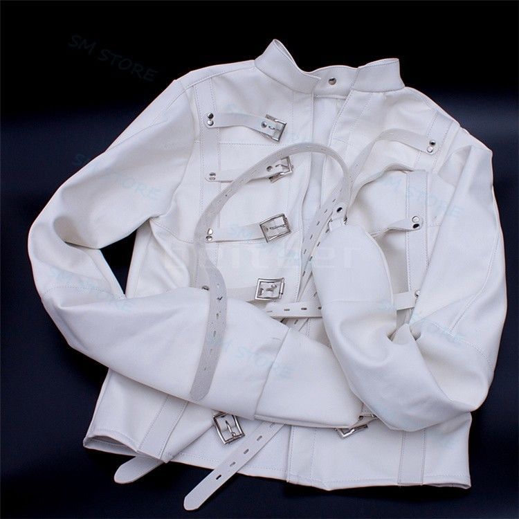 White Leather Asylum Armbinder Body Harness S/M L/XL Straight Jacket ...