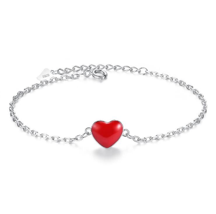 Red Heart Shaped Fashion Bracelet Luxury Jewelry Female Designer Silver ...