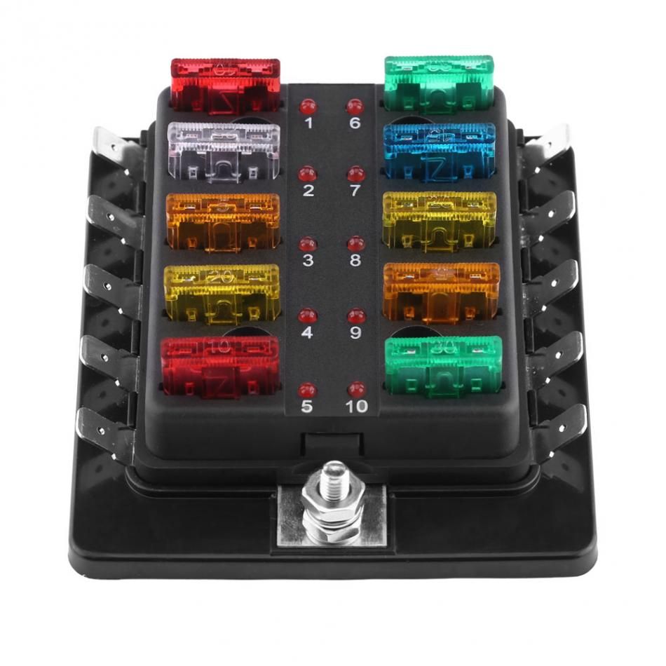 10 Way Blade Fuse Box Circuit Blade Fuse Box Block Holder With LED ...