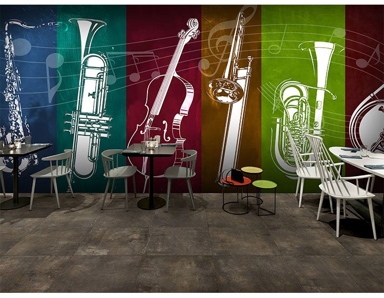 Large 8D Papel Mural Musical Instruments 3D Silk Wallpaper Mural For ...
