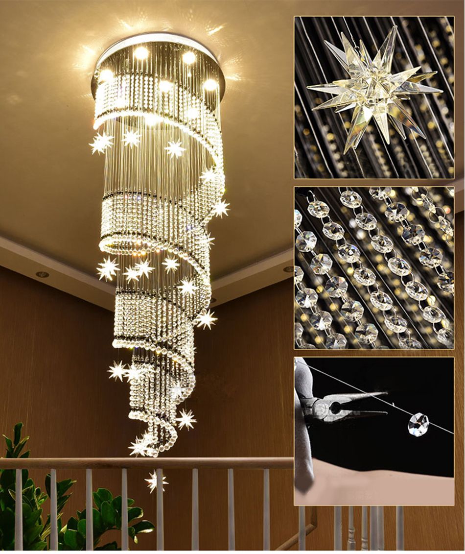 Modern LED Long Spiral Crystal Staircase Chandelier Lighting Round ...