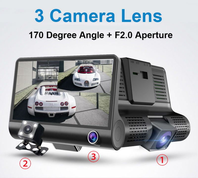 3 Cameras Car DVR Auto Driving Dashcam Vehicle Video Recorder 4 Display ...