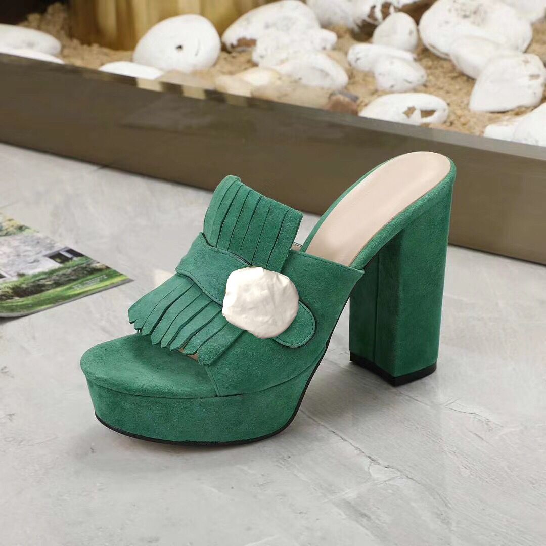 Designer Summer High Heeled Slippers Fashion Women Lazy Suede Flops 100 ...