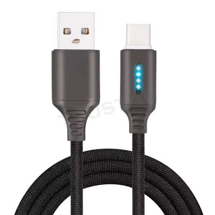 Smart Intelligent LED Zinc Alloy USB Cable Stripe Nylon Braided 2.1A ...