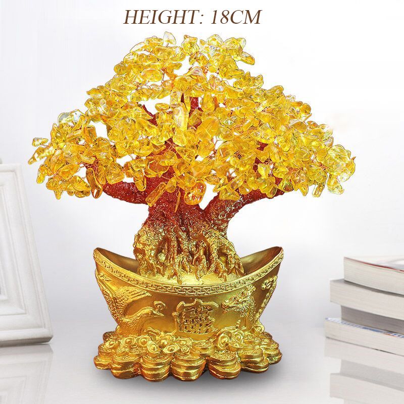 Crystal Fortune Tree Ornament Wealth Chinese Gold Ingot Tree Lucky ...