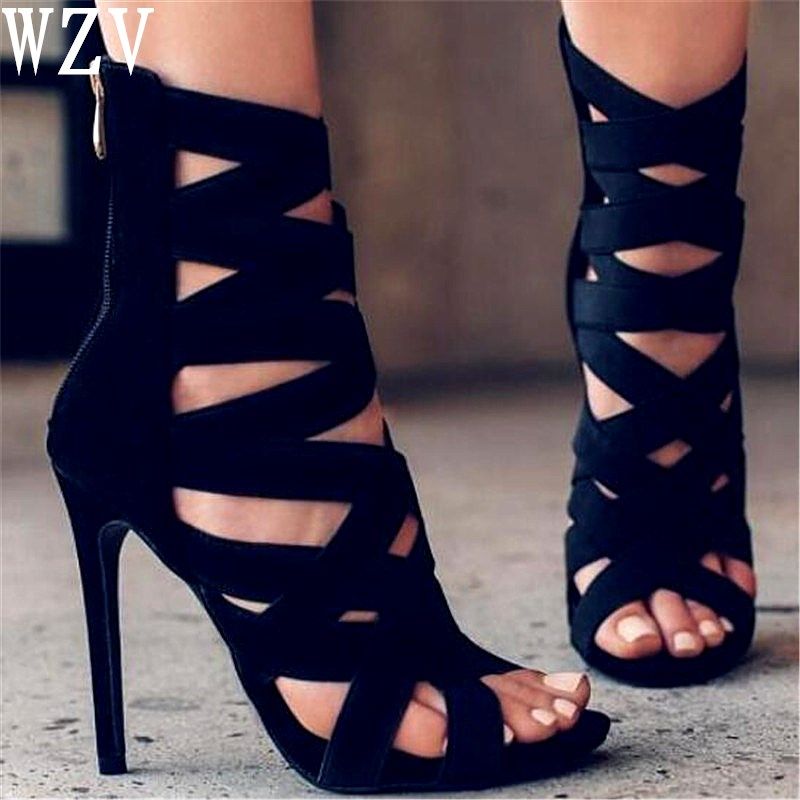 11 5cm Thin Heels Women Pumps Ankle Cross Strap Sandals Shoes Woman