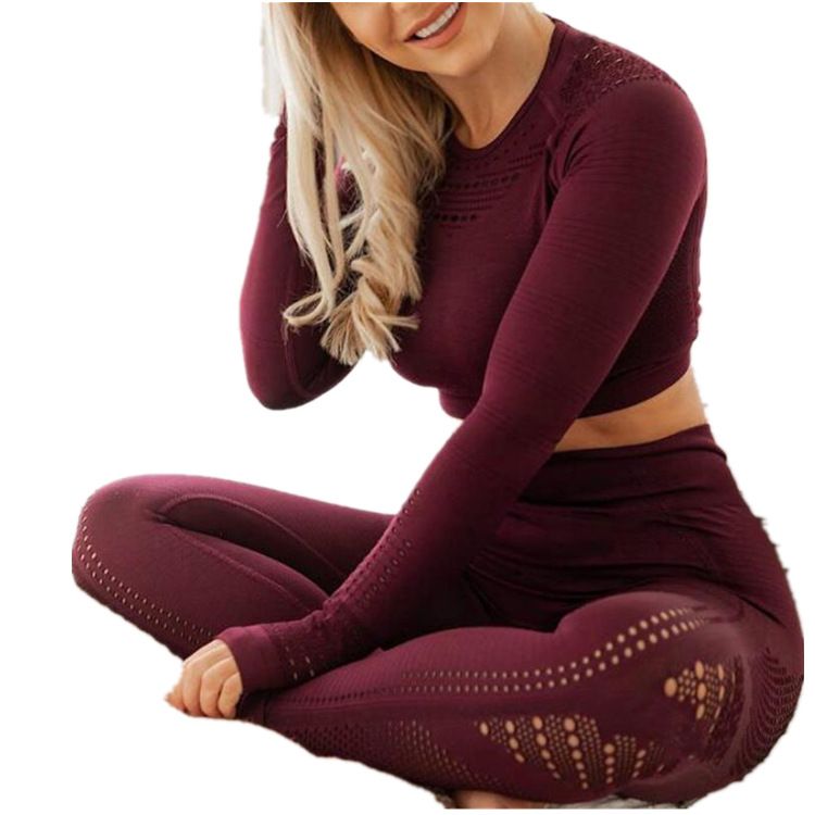 2021 Women Seamless Yoga Sets High Waist Gym Mesh Leggings Shirts Suit ...