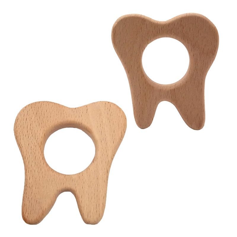 2020 Beech Wooden Tooth Shape Teether Baby Teethers Infants Teething ...