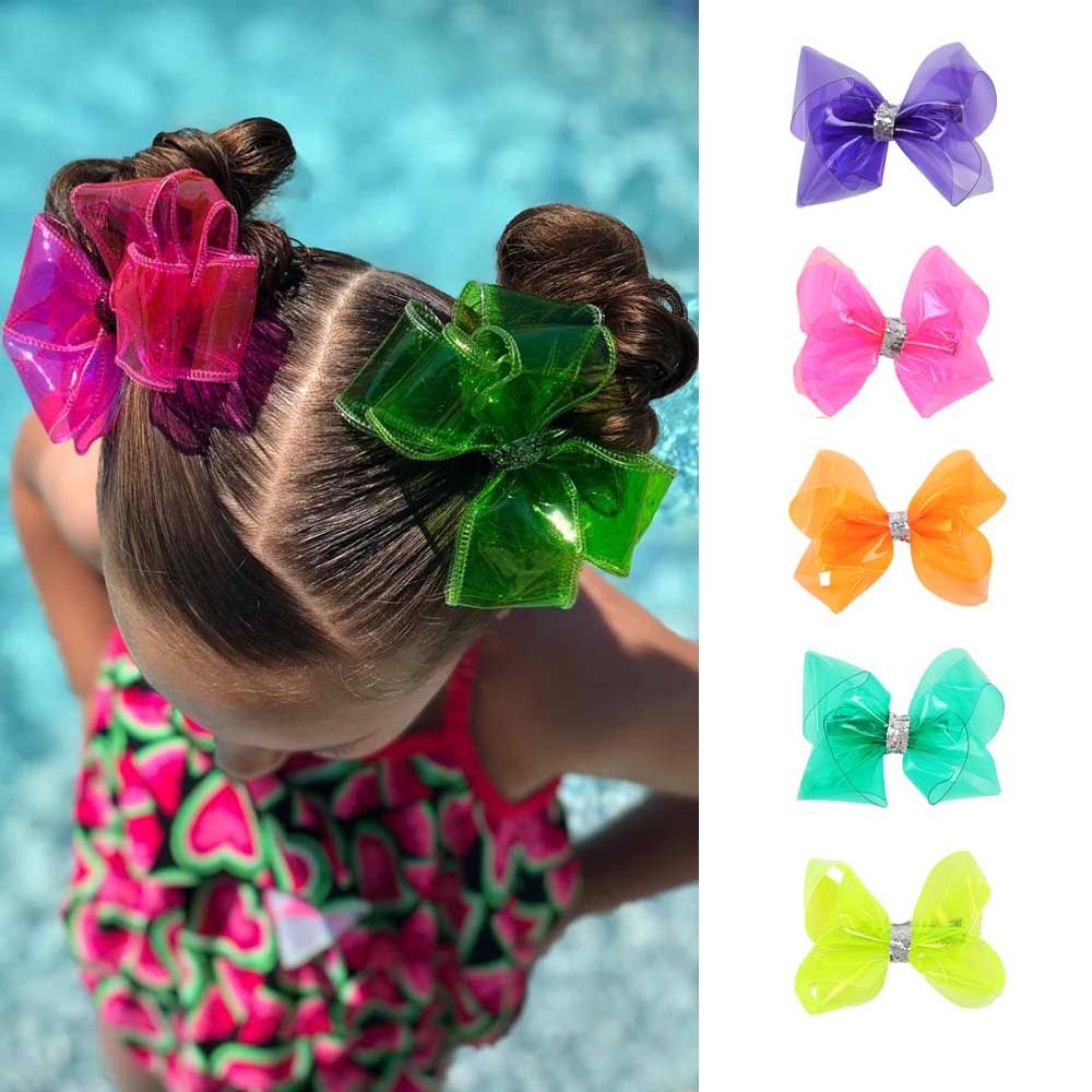Ncmama 4 Waterproof Jelly Bows Hair Bows For Girls With Clips Glitter ...