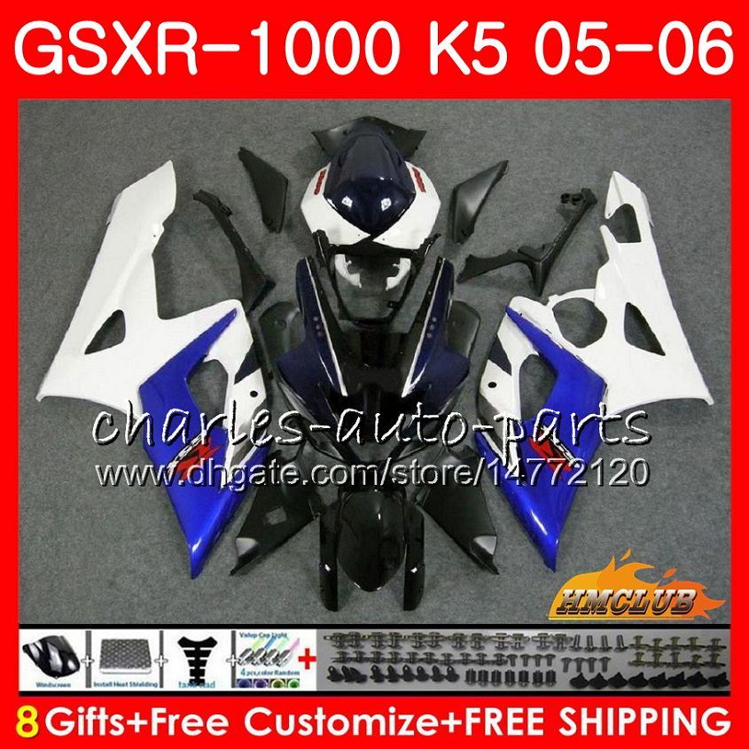 Kit+Cowl For SUZUKI GSXR 1000 GSX R1000 GSXR1000 blue White Hot 2005 ...