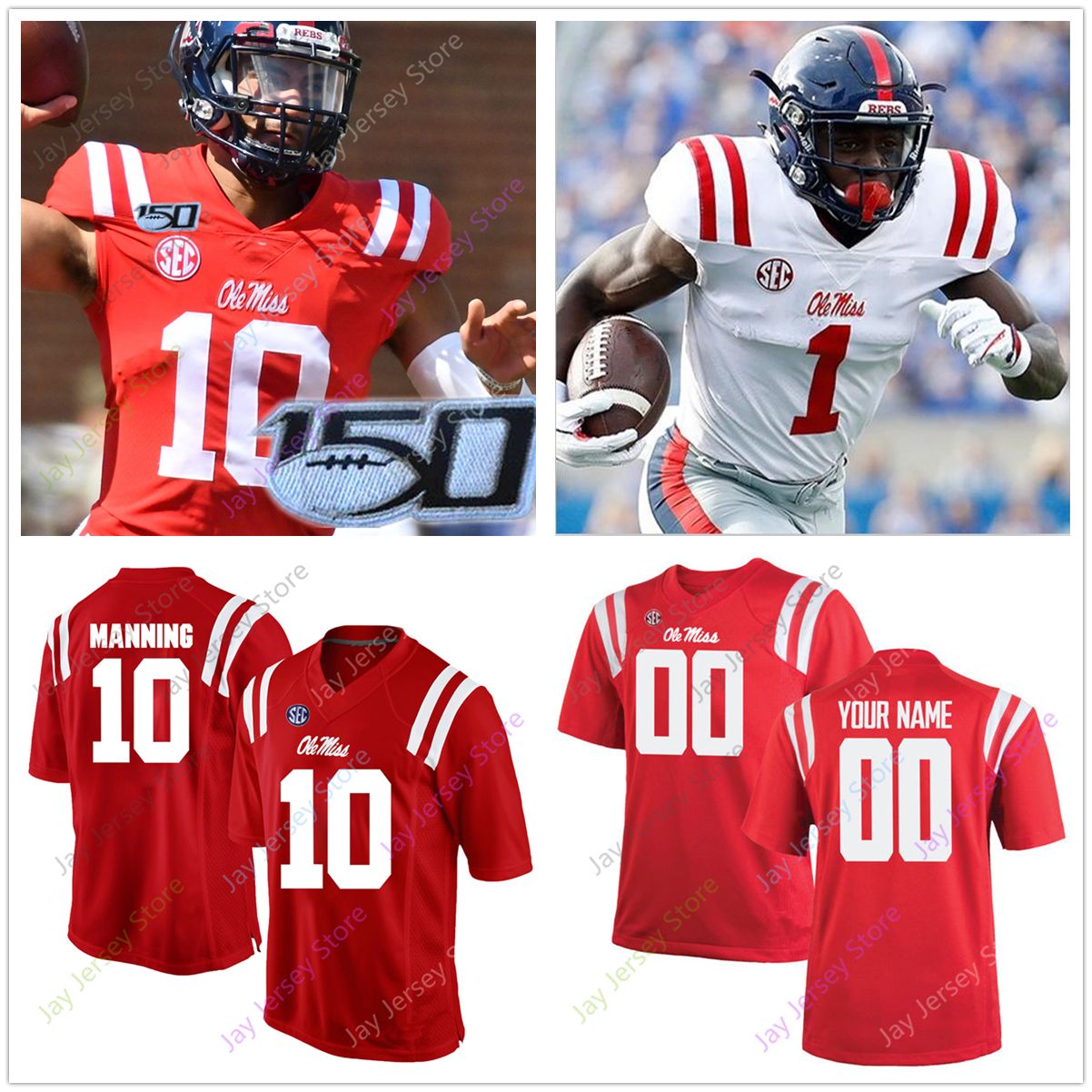 2020 Custom Ole Miss Rebels Football Jersey Matt Corral Scottie ...