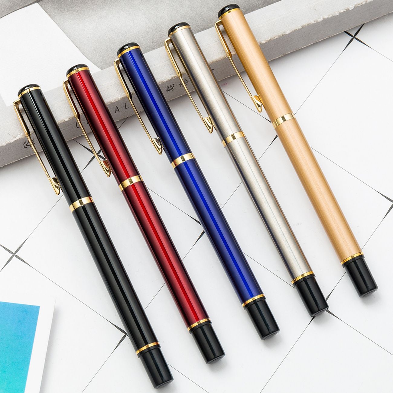 Simple Classical Style Business Pen Gold Silver Metal Signature Pen ...