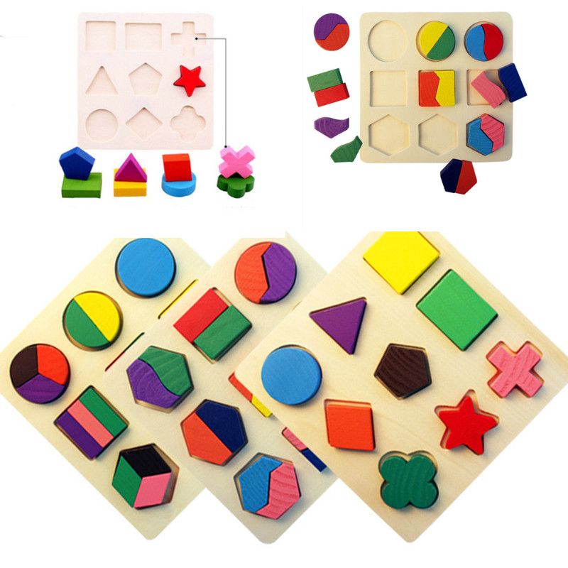 2021 Montessori Wooden Math Toys Colorful Square Shape Puzzle Toy Early ...