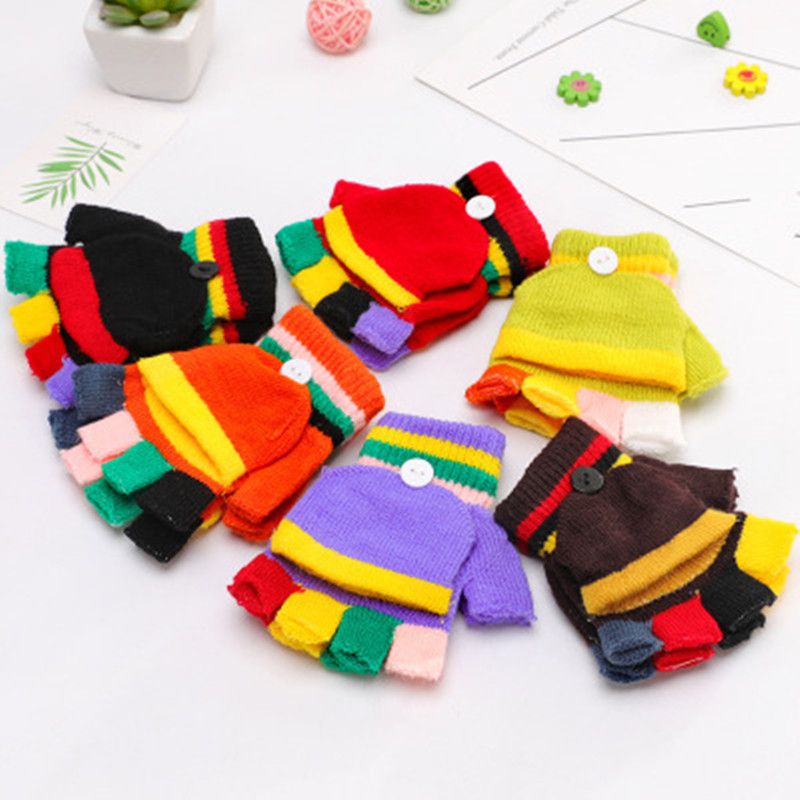 Color Matching Flip Dual Purpose Gloves Boys Thicken Warm Baby Girls ...