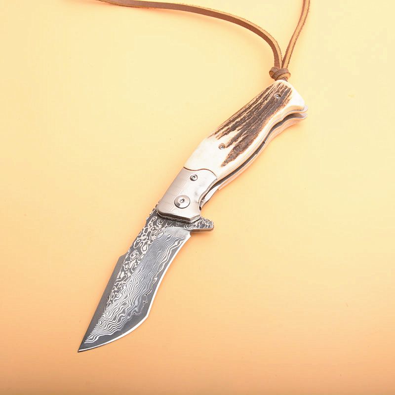 Top Quality Damascus Flipper Folding Knife VG10 Damascus Steel Blade ...