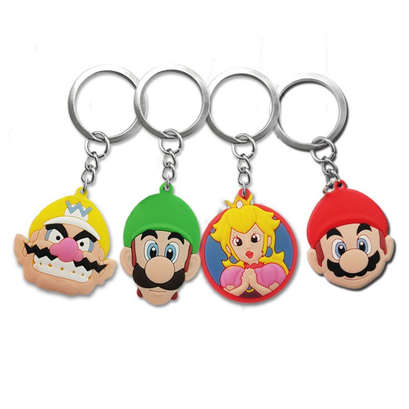 MOQ=Super Mario Metal Key Chains Cute Cartoon Soft Key Ring PVC Anime ...