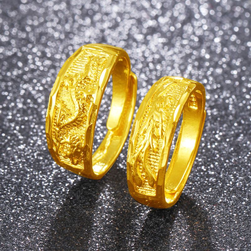 2021 Dragon Phoenix Couple Ring Band 18k Yellow Gold Filled Fashion ...