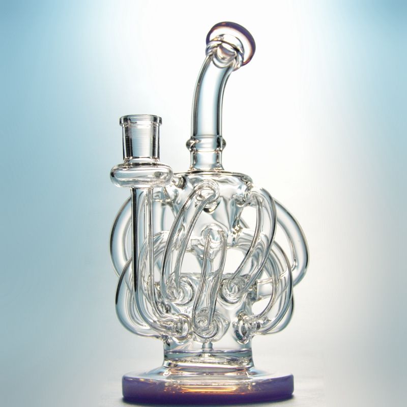 2020 12 Recycler Tube Glass Bong Vortex Recycler Water Pipes Super Cyclone Purple Green Oil Dag ...